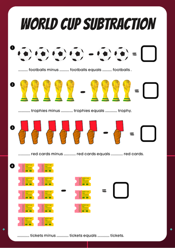 Football World Cup Maths Addition and Subtraction Work Sheets. KS1 Year ...