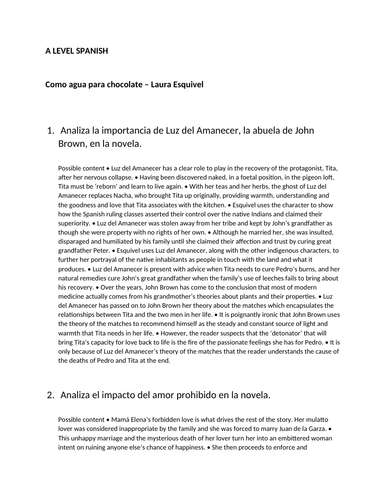 Como agua para chocolate – Laura Esquivel - a level spanish - bank of ...