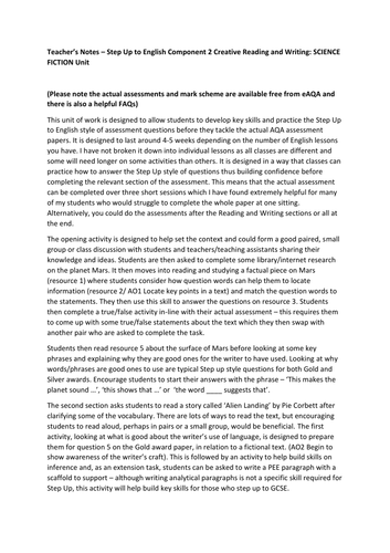 AQA Step Up to English: Component 2 SCIENCE-FICTION Unit | Teaching ...