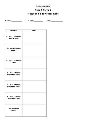 Mapping skills end of topic test with answers | Teaching Resources