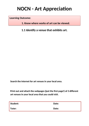NOCN Art Appreciation Entry Level 3 Entire Course Worksheets | Teaching ...