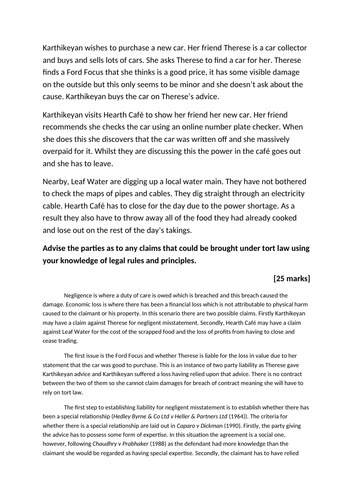 A-Level Law: Economic Loss Scenario Question + Model + Plan: Eduqas 25 ...