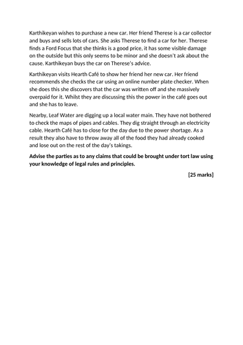 A-Level Law: Economic Loss Scenario Question + Model + Plan: Eduqas 25 ...
