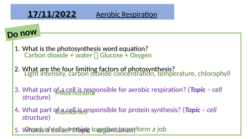 GCSE Aerobic Respiration | Teaching Resources