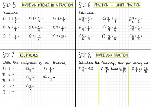 White Rose Maths Year 8 Multiplying & Dividing Fractions Homework Steps ...