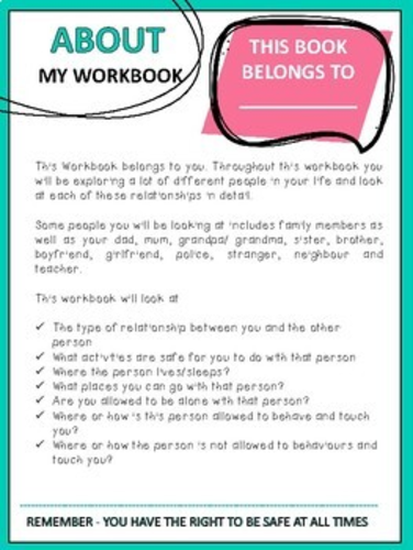 My Relationship Workbook - 24 Page Workbook (Protective Behavior Lesson ...