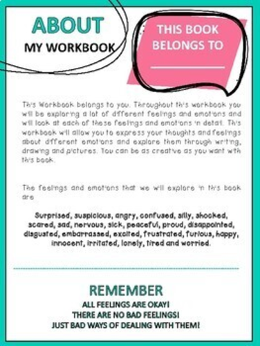 Exploring My Feelings Workbook - 74 pages - Social Emotional, Growth ...
