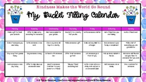 My Bucket Filling Calendar - Anti-Bullying and Kindness Week Ideas ...