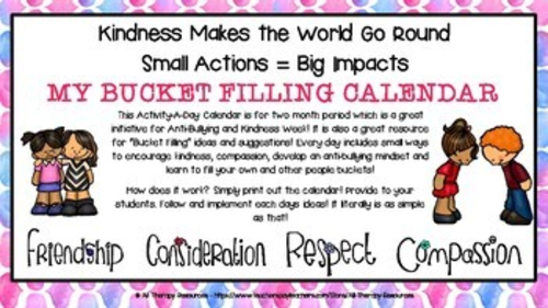 My Bucket Filling Calendar - Anti-Bullying and Kindness Week Ideas ...