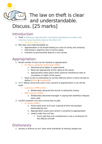 A-Level Law: Theft Evaluation Essay + Model + Plan - Eduqas 25 Marker ...