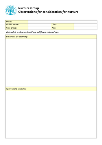 Nurture Group Observation Sheet | Teaching Resources