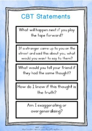 CBT Statement Cards - Challenging Unhelpful Thoughts Feelings ...