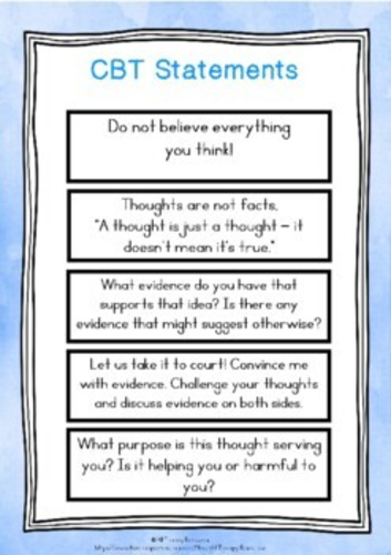 CBT Statement Cards - Challenging Unhelpful Thoughts Feelings ...