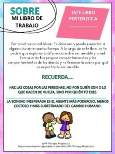 SPANISH VERSION - Being Kind is Cool Workbook - Lesson - Anti-bullying ...