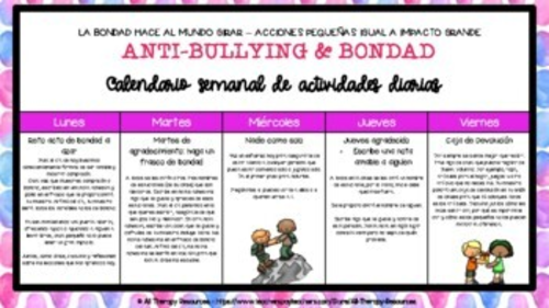 SPANISH VERSION - Anti-Bullying & Kindness Activity-a-day Calendar ...
