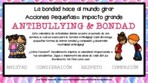 SPANISH VERSION - Anti-Bullying & Kindness Activity-a-day Calendar ...