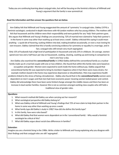 Sociology- GCSE Family- Conjugal roles and the symmetrical family ...