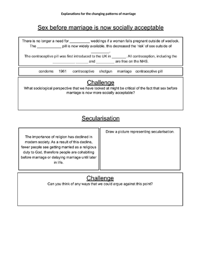 Sociology- GCSE Family-Changing patterns of marriage | Teaching Resources