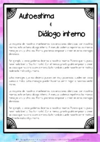 SPANISH VERSION Self-Esteem and Self-Talk Handout and Activities Growth ...