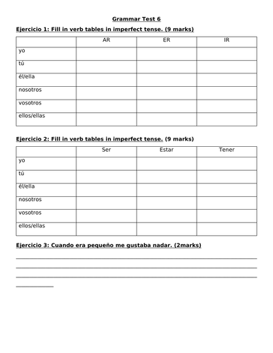 Spanish Grammar Assessments | Teaching Resources