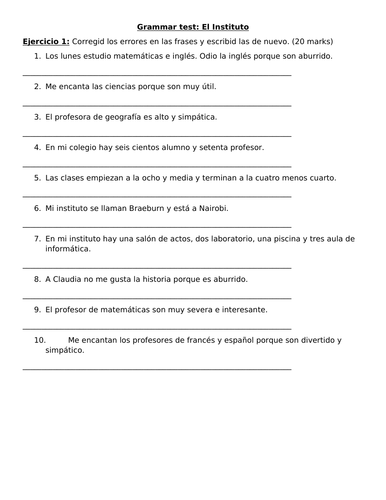 Spanish Grammar Assessments | Teaching Resources