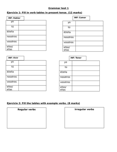Spanish Grammar Assessments | Teaching Resources
