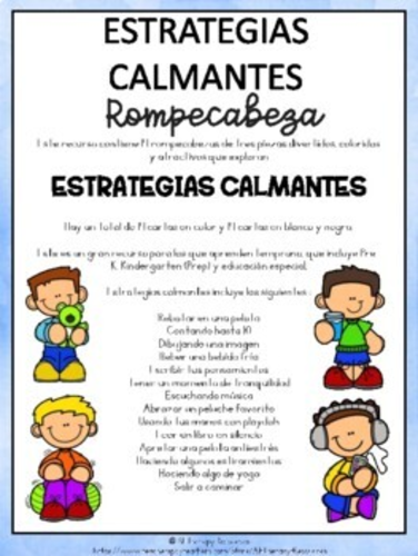 Spanish Version - Calming Strategies - Three Piece Puzzles - 14 ...