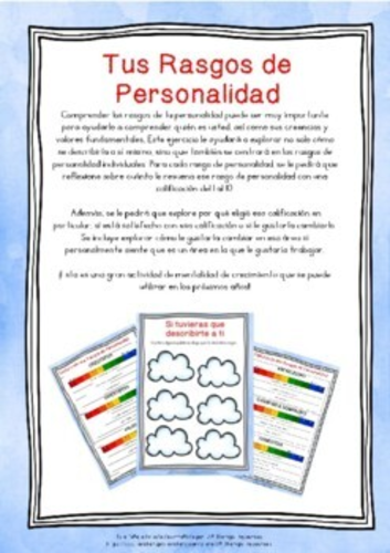 SPANISH VERSION -"Your Personality Traits" - Growth Mindset Reflection ...