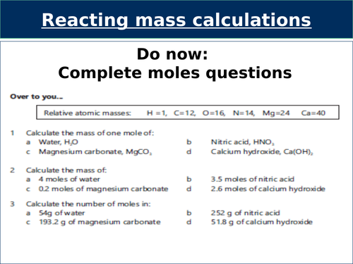 Stoichiometry (moles) - CIE IGCSE Chemistry Lesson PowerPoints ...
