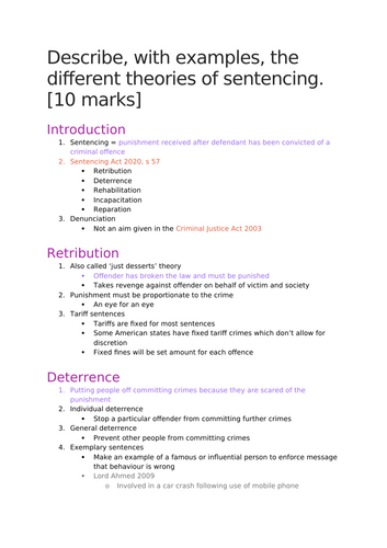 A-Level Law: Theories of Sentencing Essay + Model + Plan - Eduqas 10 ...