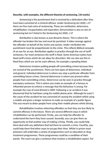 A-Level Law: Theories of Sentencing Essay + Model + Plan - Eduqas 10 ...