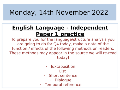 AQA English Language Paper 1 lessons for SEN/LPA (Of Mice and Men ...