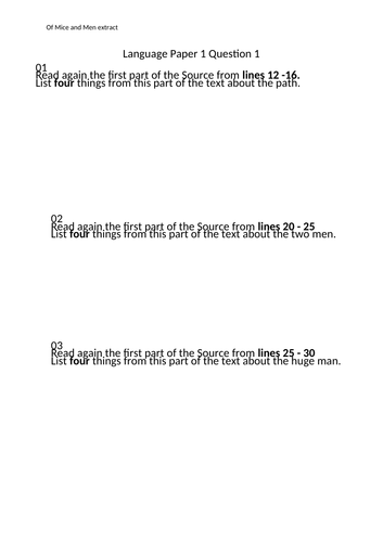 AQA English Language Paper 1 lessons for SEN/LPA (Of Mice and Men ...