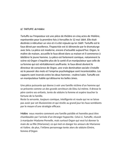 LE TARTUFFE de Molière - UNDERGRADUATE FRENCH - revision notes ...
