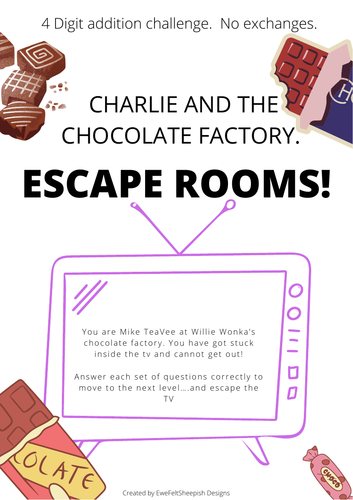 4 Digit Addition Escape Room Game - No exchanges - Charlie and the ...