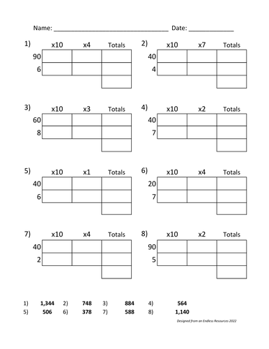 60 Maths Worksheets - Grid based Long Multiplication | Teaching Resources