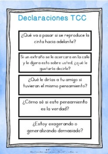SPANISH VERSION - CBT Statements - Challenging Unhelpful Thoughts ...
