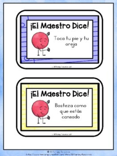 SPANISH VERSION - Teacher Says Action Verb Cards (Simon Says) - Task ...