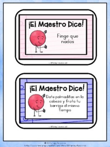 SPANISH VERSION - Teacher Says Action Verb Cards (Simon Says) - Task ...