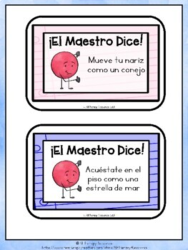 SPANISH VERSION - Teacher Says Action Verb Cards (Simon Says) - Task ...
