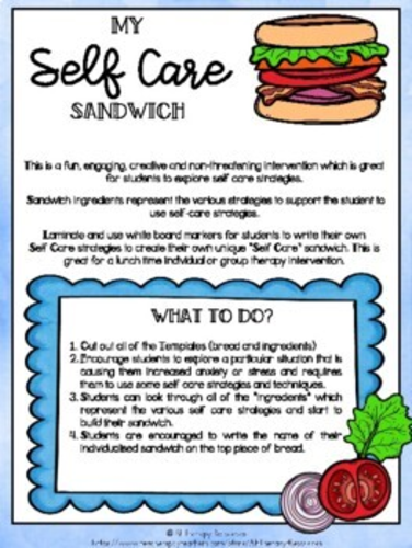 Self Care Sandwich - Self Care Strategies | Teaching Resources