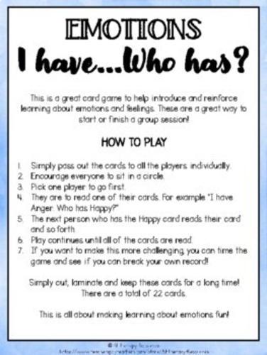 EMOTIONS - I have Who has Card Game - Emotional Regulation Anger ...