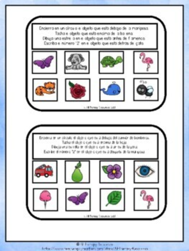 SPANISH VERSION - Prepositions & Spatial Concepts Task Cards - Speech ...