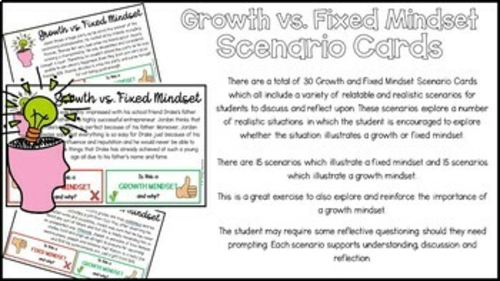 GROWTH VS FIXED MINDSET Scenario Choice Cards I School Counseling ...