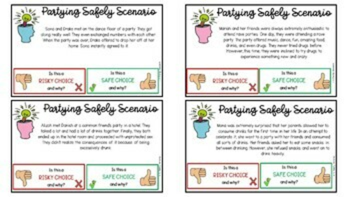 PARTYING SAFELY SCENARION CARDS for teenagers I Personal Safe vs Risky ...