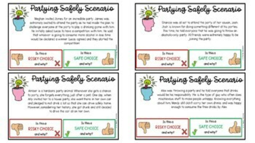 PARTYING SAFELY SCENARION CARDS for teenagers I Personal Safe vs Risky ...