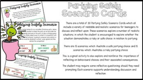 PARTYING SAFELY SCENARION CARDS for teenagers I Personal Safe vs Risky ...