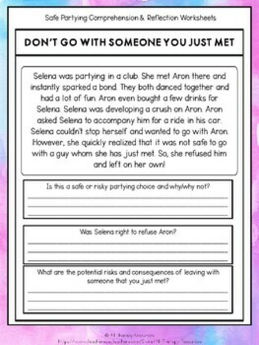 PARTYING SAFELY SCENARIO WORKSHEETS for teenagers I Reading ...