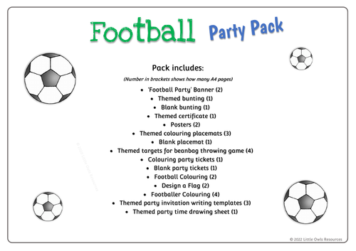Football Party Pack (EYFS) - placemats, bunting, colouring and more ...