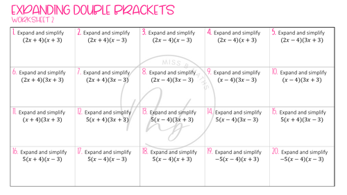 Expanding Double Brackets Worksheets | Teaching Resources